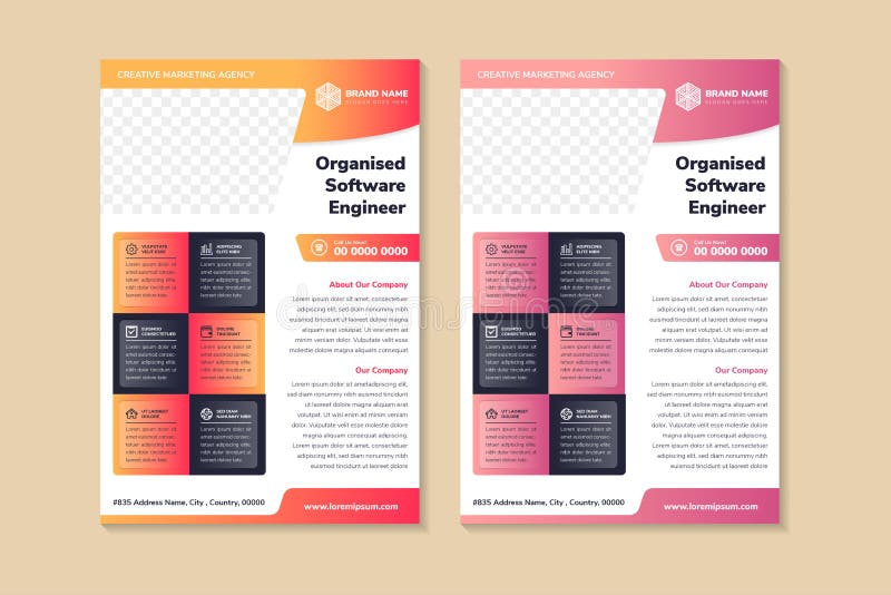 Set of Organized Software Engineer Flyer Template Design Use Vertical ...