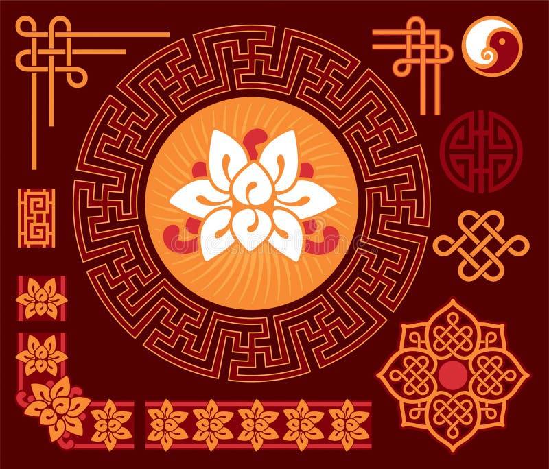 Set of Chinese Design Elements Stock Vector - Illustration of asian ...