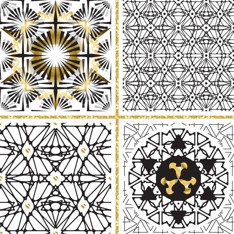 Set of Oriental Patterns with Golden Elements Stock Vector ...