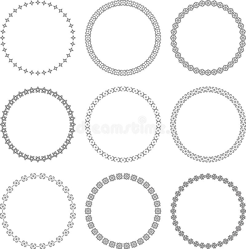 Set of 9 Ornamental Round Frames with Floral Elements Stock ...