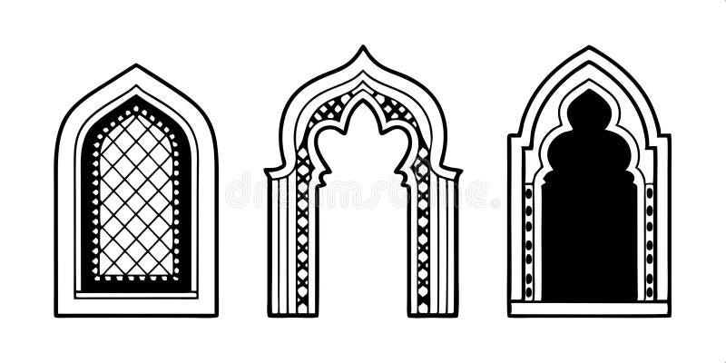 Set of Ornate Arch Windows in Traditional Architectural Styles Stock ...