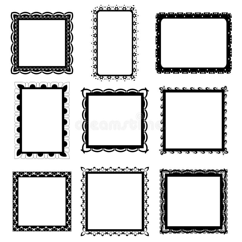 Set of Ornate Black Picture Frames Isolated on White Stock Vector ...