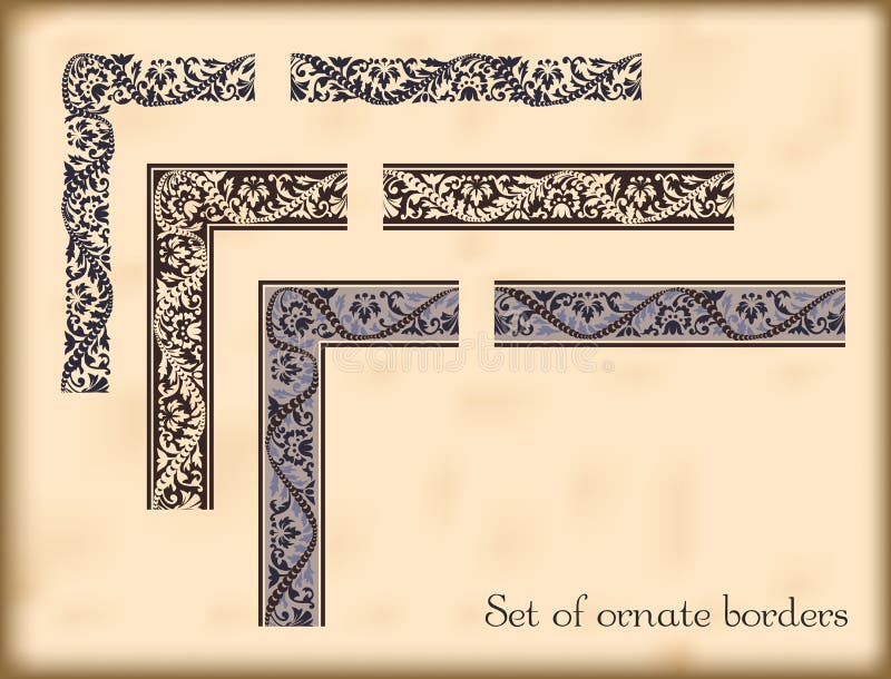 Set of Ornate Borders with Decorative Corner Elements, Vector Stock ...