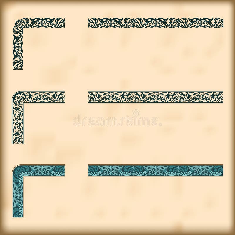 Set of Ornate Borders with Decorative Corner Elements, Vector Stock ...