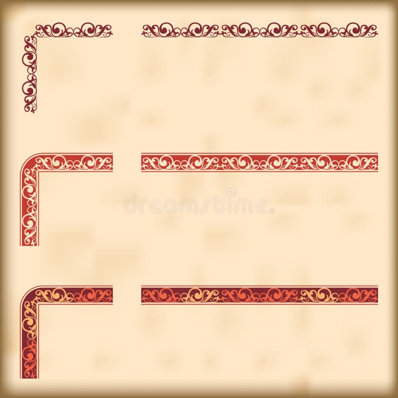 Set of Ornate Borders with Decorative Corner Elements, Vector Stock ...