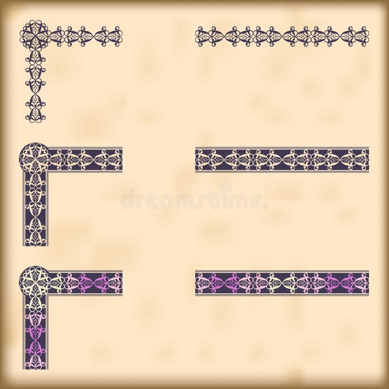 Set of Ornate Borders with Decorative Corner Elements, Vector Stock ...