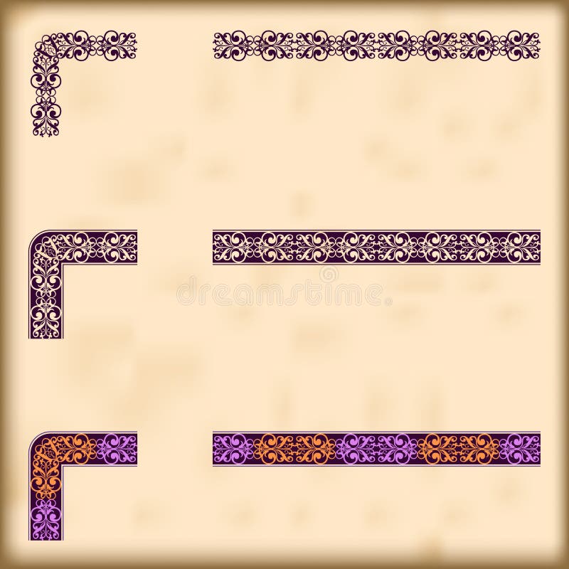 Set of Ornate Borders with Decorative Corner Elements, Vector Stock ...