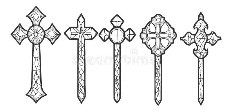 Set of Ornate Cross Designs with Intricate Patterns and Textures Stock ...