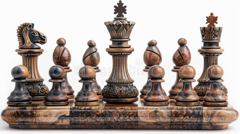 Set of Ornate Wooden Chess Pieces on Board Stock Photo - Image of white ...