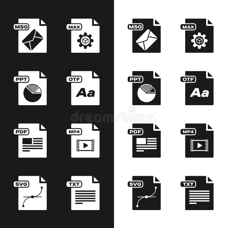 Set Otf File Document Ppt Msg Max Pdf Mp4 Txt E Icono Svg. Vector ... Set Otf File Document Ppt Msg Max Pdf Mp4 Txt E Icono Svg. Vector ...