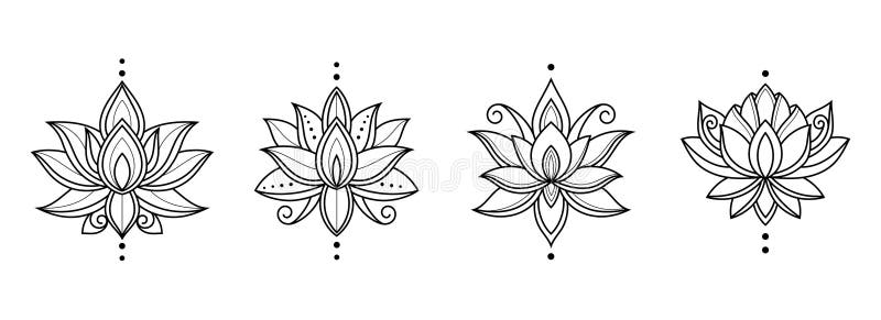 Set of Out Lines Decorative Lotus Flower Symbols Stock Illustration ...