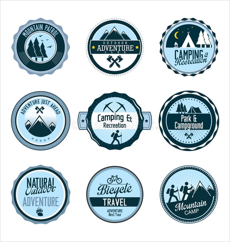Set of Outdoor Adventure Retro Labels Stock Illustration - Illustration ...