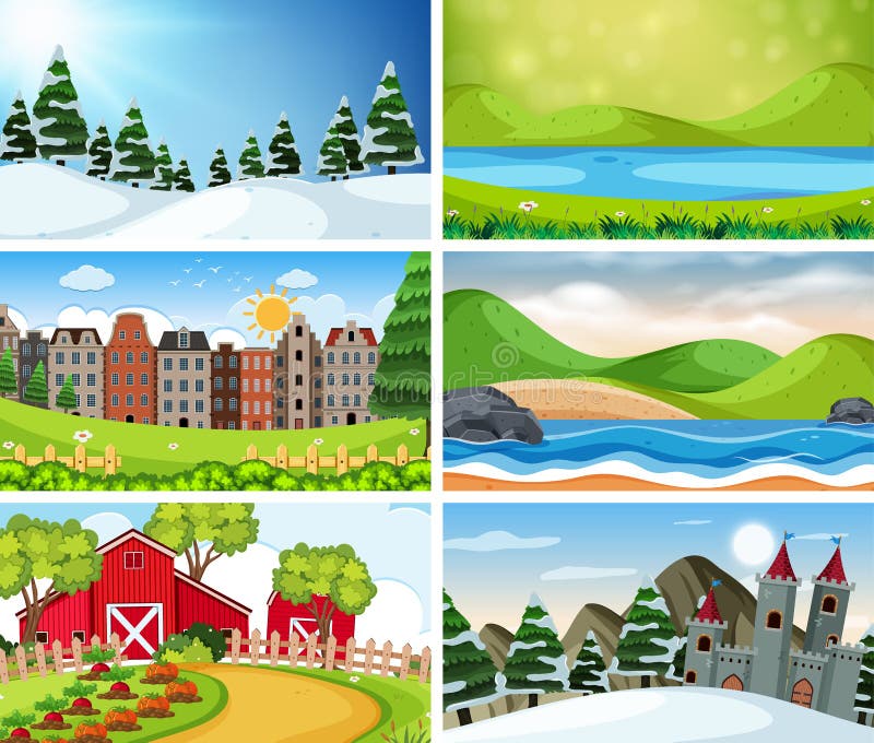 A Set of Outdoor Scene Including Field Stock Vector - Illustration of ...