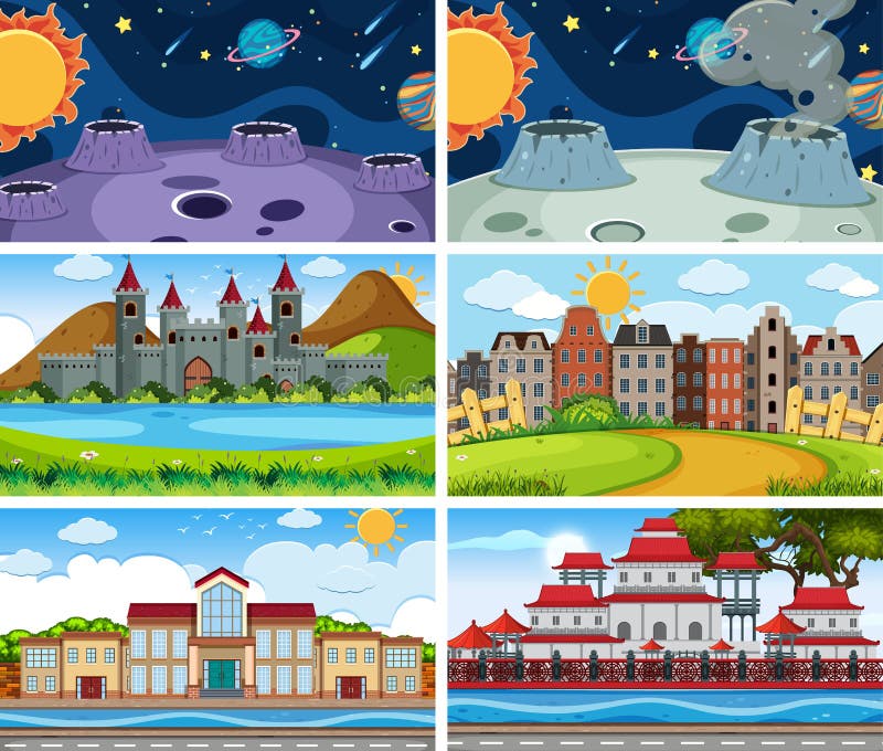 A Set of Outdoor Scene Including Space Stock Vector - Illustration of ...