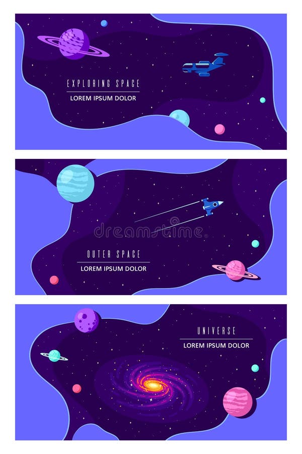 Set of Outer Space Concept Banner Templates Stock Vector - Illustration ...