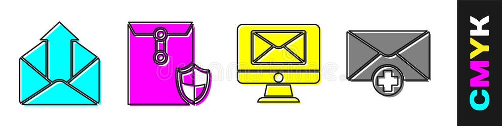 Set Outgoing Mail, Envelope with Shield, Monitor and Envelope and ...