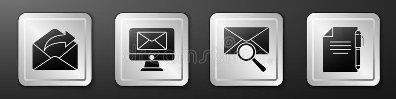 Set Outgoing Mail, Monitor and Envelope, Envelope with Magnifying Glass ...