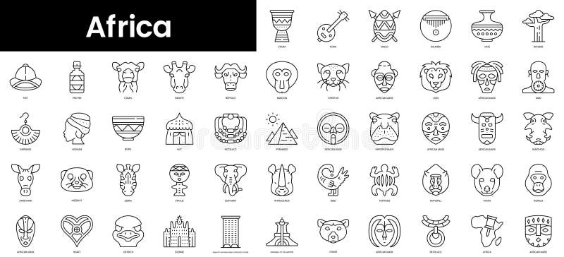 Set of Outline Africa Icons. Minimalist Thin Linear Web Icon Set Stock ...
