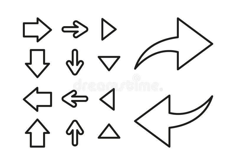 Set of Outline Arrows. Right, Left, Down and Up Arrows on White ...