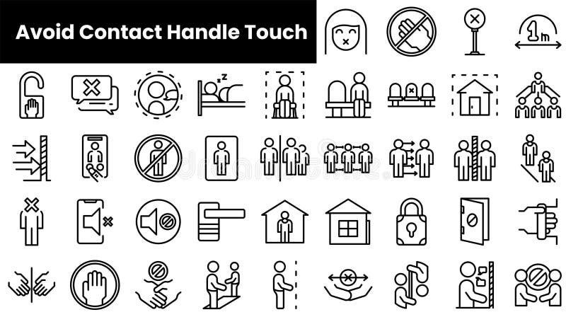 Set of Outline Avoid Contact Handle Touch Icons Stock Vector ...