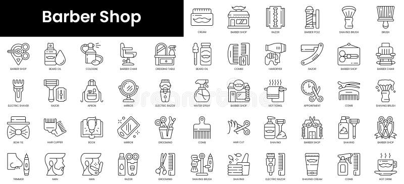 Set of Outline Barber Shop Icons. Minimalist Thin Linear Web Icon Set ...