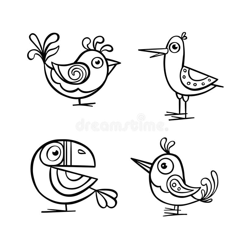 Set of Outline Bird Coloring Pages Outline, Vector Illustration Hand ...