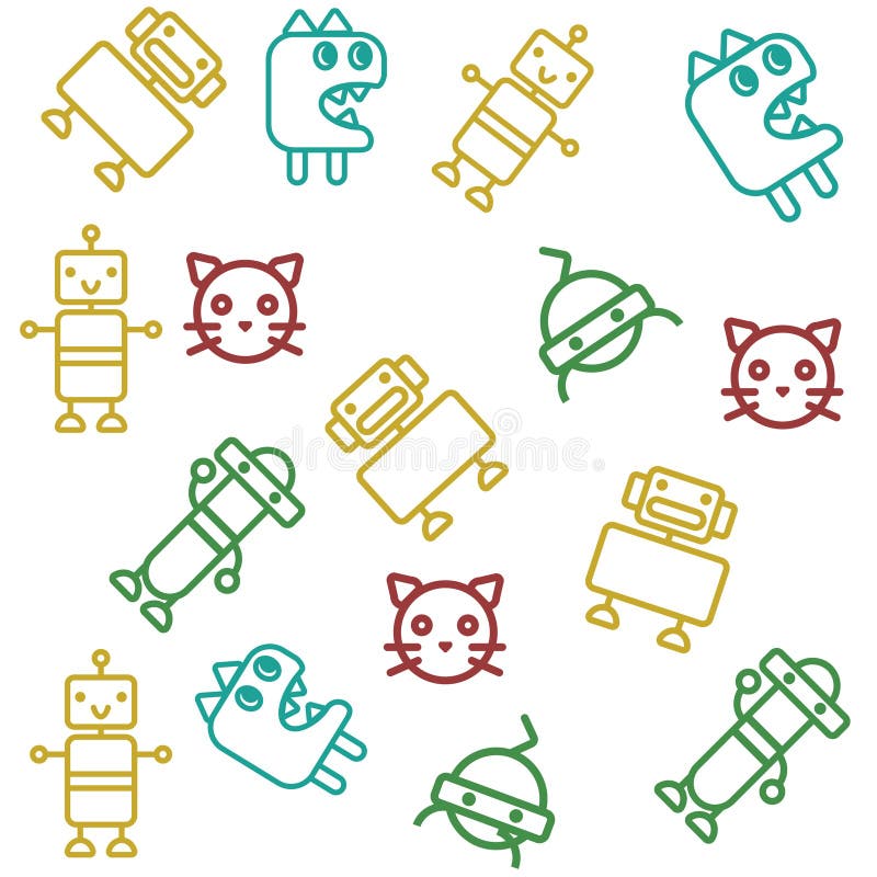 Set of Outline Characters Background. Vector Illustration Decorative ...