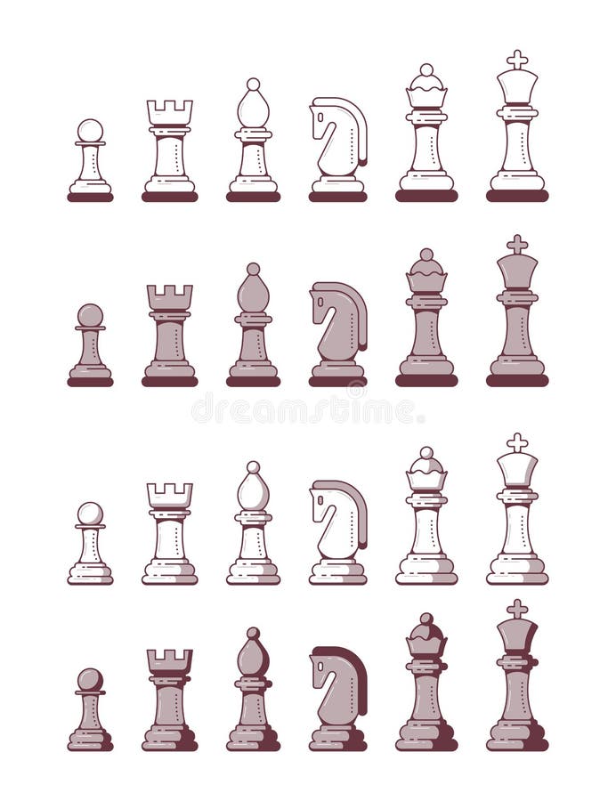 Set of Outline Chess Icons on White Background. Stock Vector ...