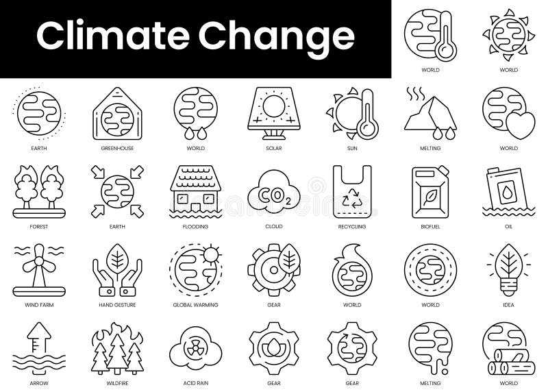Set of Outline Climate Change Icons. Minimalist Thin Linear Web Icon ...