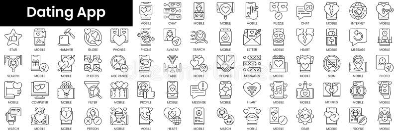 Set of Outline Dating App Icons. Minimalist Thin Linear Web Icon Set ...