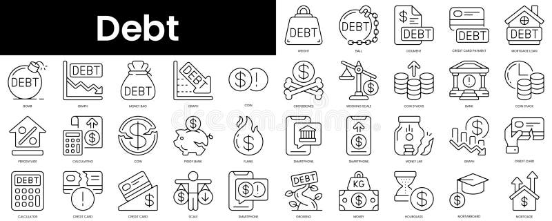 Set of Outline Debt Icons. Minimalist Thin Linear Web Icon Set Stock ...