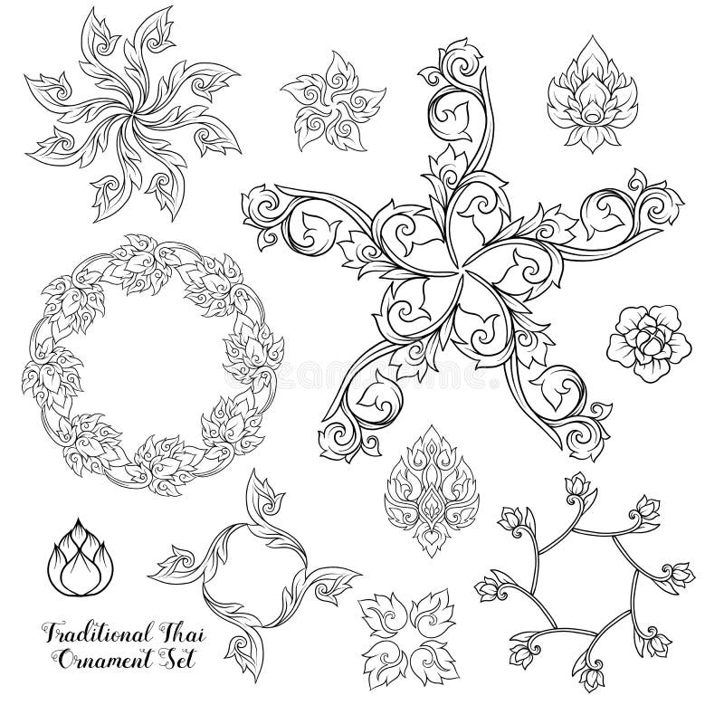 Set of Outline Elements of Traditional Thai Ornament. Stock Vector ...