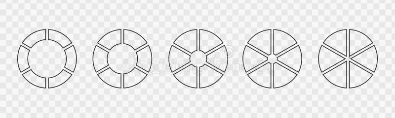 Set of Outline Donut Charts Segmented on 6 Equal Parts. Infographic ...