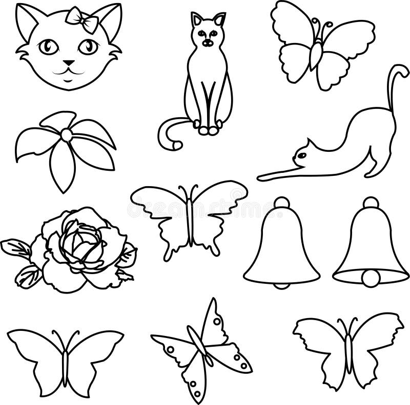 Set of Outline Drawings, Coloring Pages. Stock Vector - Illustration of ...