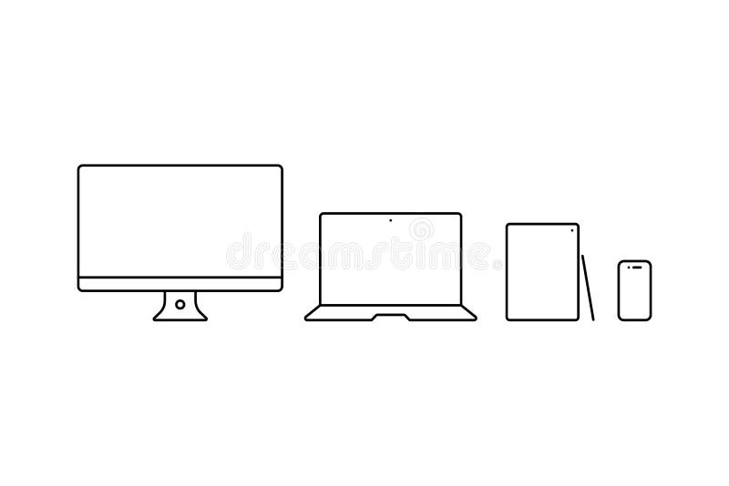 Set of Outline Electronic Devices. Laptop, Tablet, Computer TV Vector ...