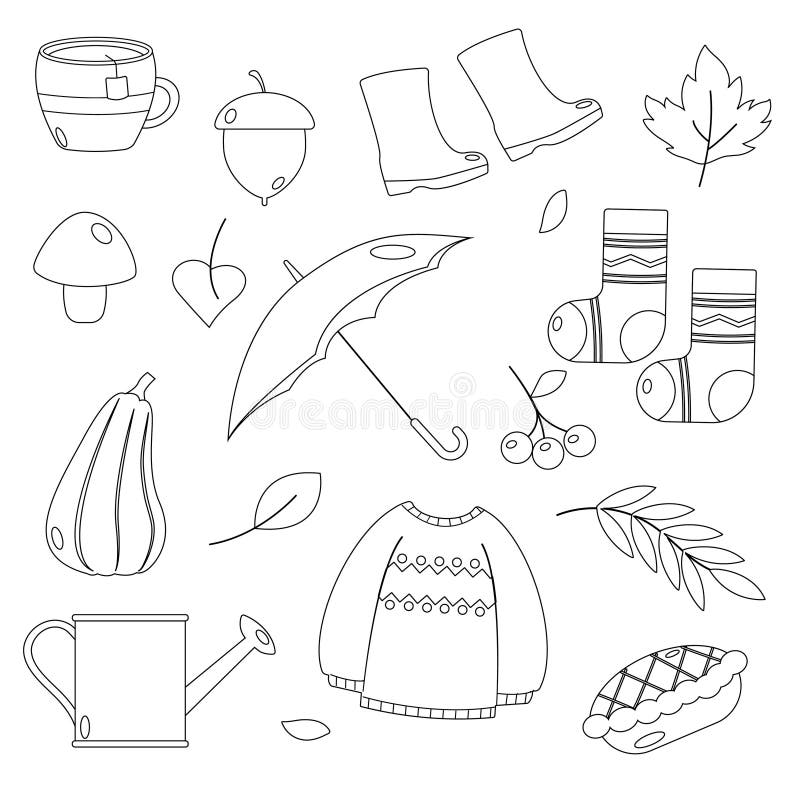 Set of Outline Elements of Autumn. Vector Illustration Stock Vector ...