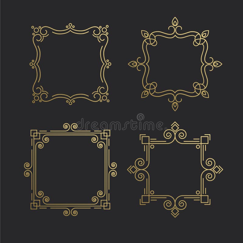 Set of Outline Emblems Line Frame. Monogram Design Template Stock ...
