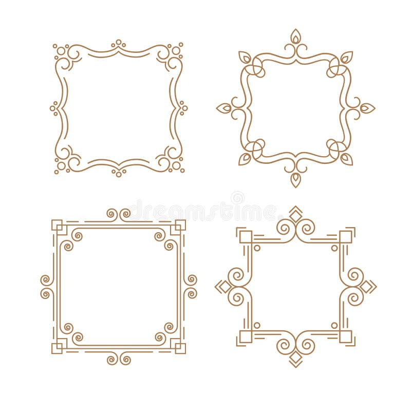 Set of Outline Emblems Line Frame. Monogram Design Template Stock ...