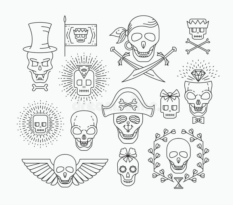 Set of Outline Empty Skulls. Stock Vector - Illustration of collection ...