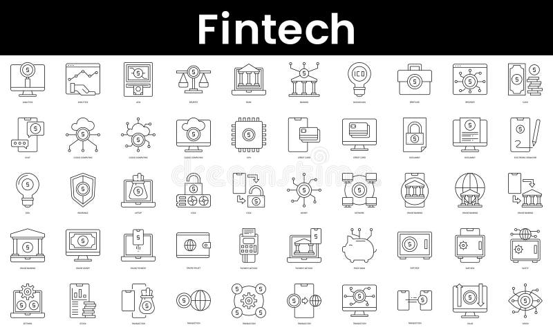 Set of Outline Fintech Icons. Minimalist Thin Linear Web Icon Set Stock ...