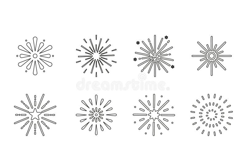 Set of Outline Fireworks on a White Background Stock Illustration ...