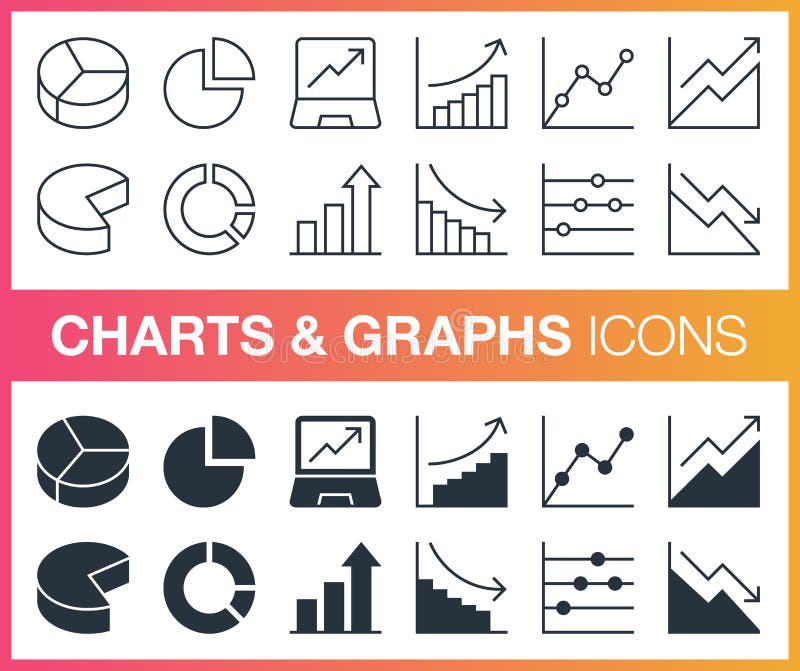 Set of Outline and Flat Charts and Graphs Icons. Stock Vector ...