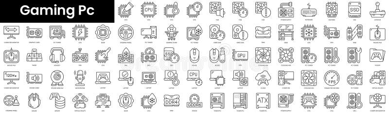 Set of Outline Gaming Pc Icons. Minimalist Thin Linear Web Icon Set ...