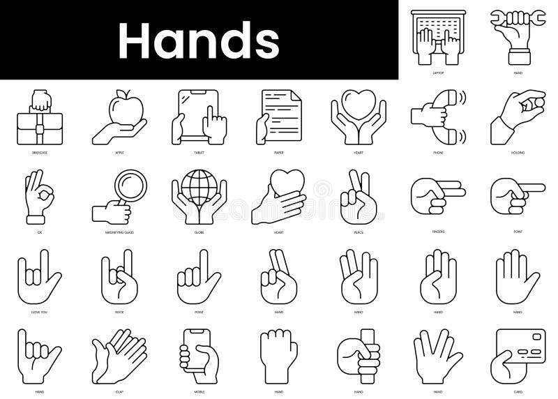 Set of Outline Hands Icons. Minimalist Thin Linear Web Icons Bundle ...