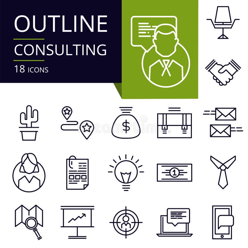 Set of Outline Icons of Consulting. Stock Vector - Illustration of ...