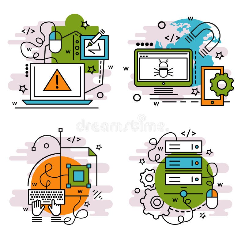 Set of Outline Icons of Development. Stock Vector - Illustration of ...