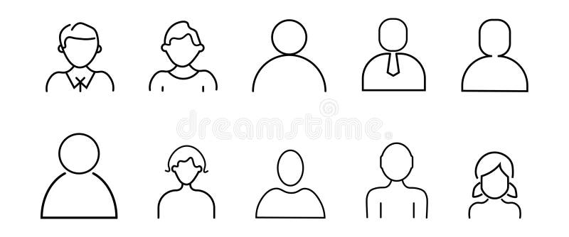 Set of Outline Icons Related To Avatars for User Interface. Linear Icon ...