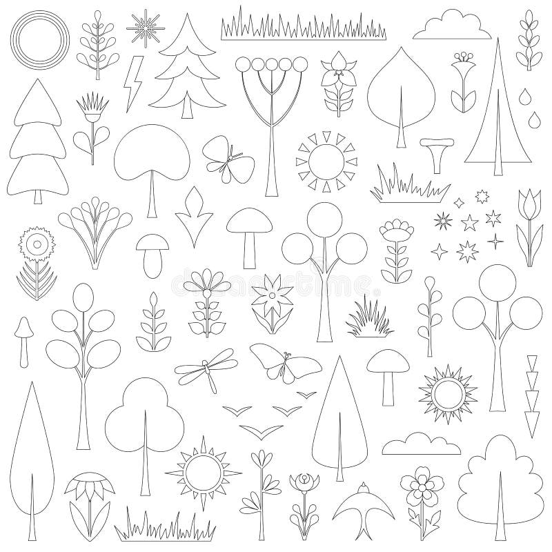 Set of Outline Icons on the Theme of Forests and Nature. Vector ...
