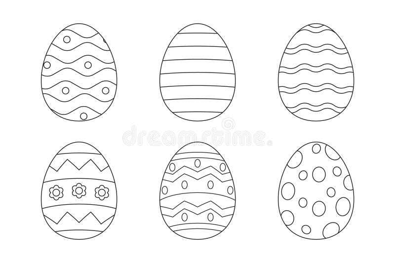 A Set of Outline Illustrations of Easter Eggs with Unique Patterns ...