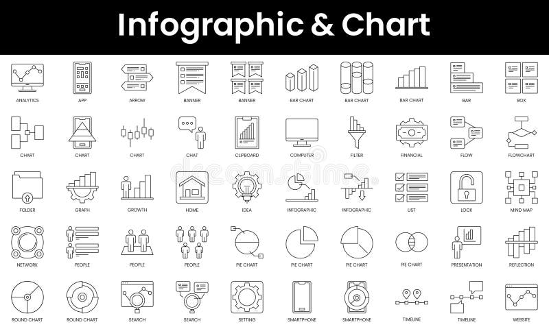 Set Of Outline Infographic And Chart Icons Minimalist Thin Linear Web Icon Set Stock Vector